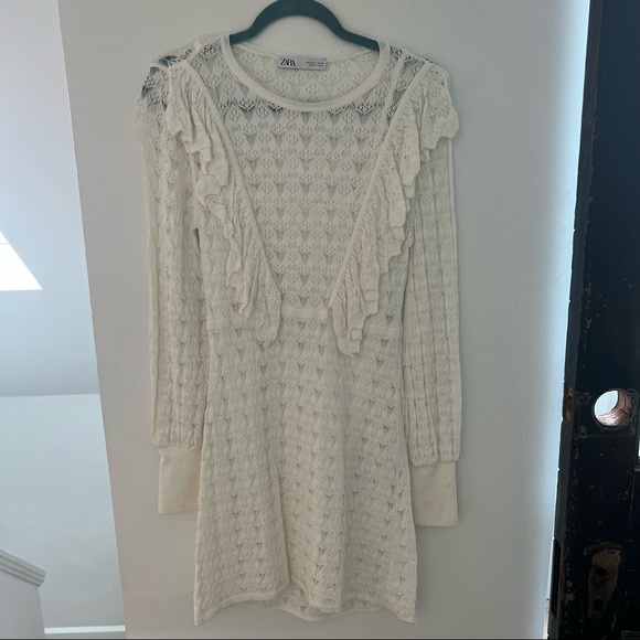 Zara | Dresses | Zara White Ruffle Knit Dress | Poshmark
